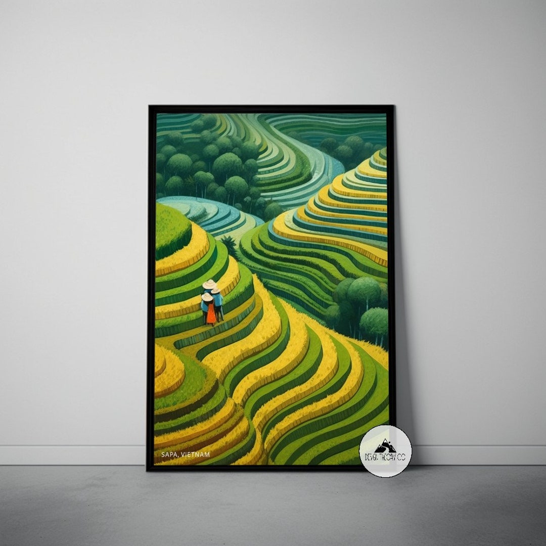 Sapa Vietnam Poster Print, Sapa Rice Fields Mid Century Retro Print ...
