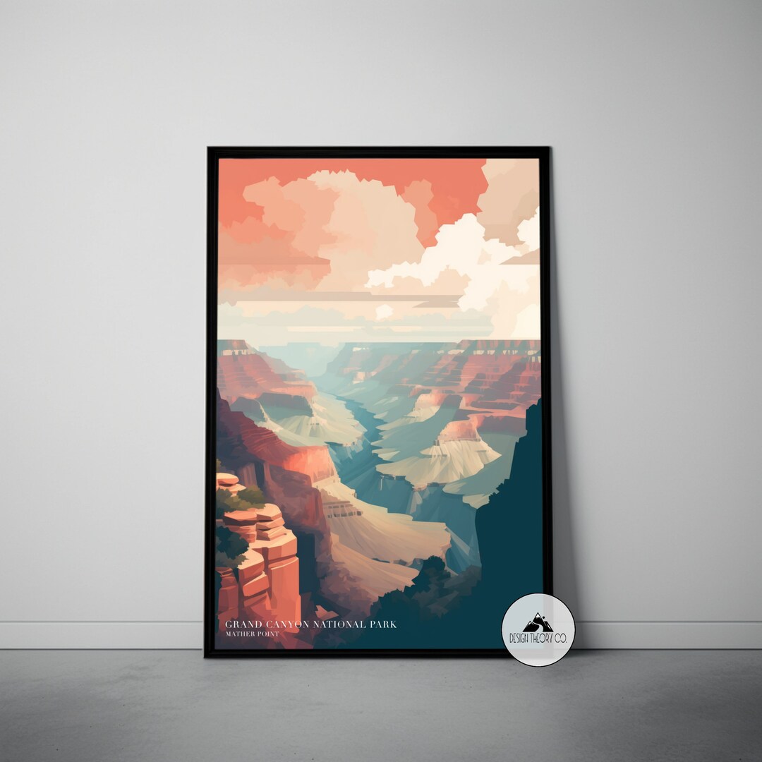 Grand Canyon Travel Poster, Mather Point Print, Mid Century Retro Print ...