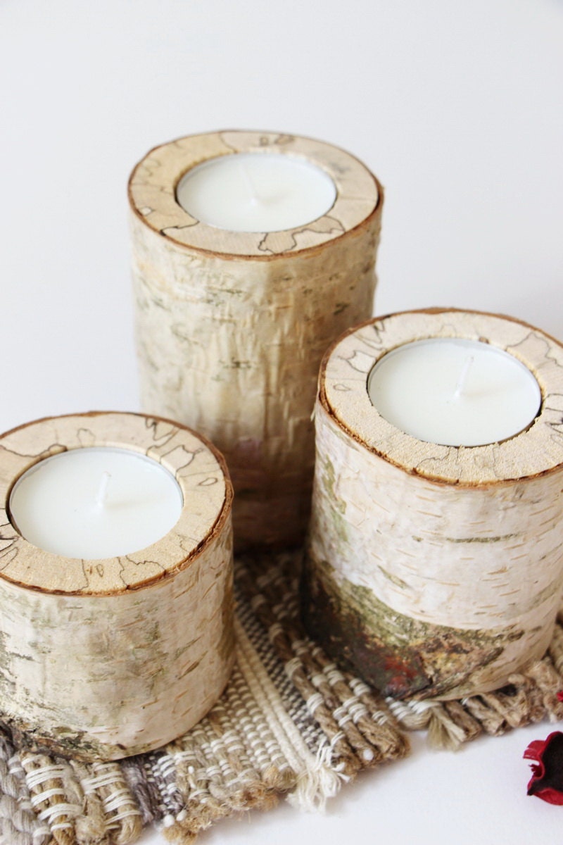 Log Candle Holder Rustic Birch Candle Holder Wood Tealight - Etsy