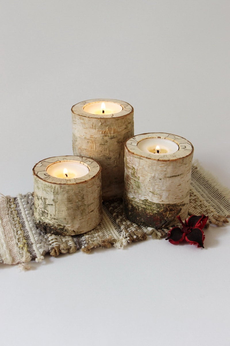 Log Candle Holder Rustic Birch Candle Holder Wood Tealight - Etsy