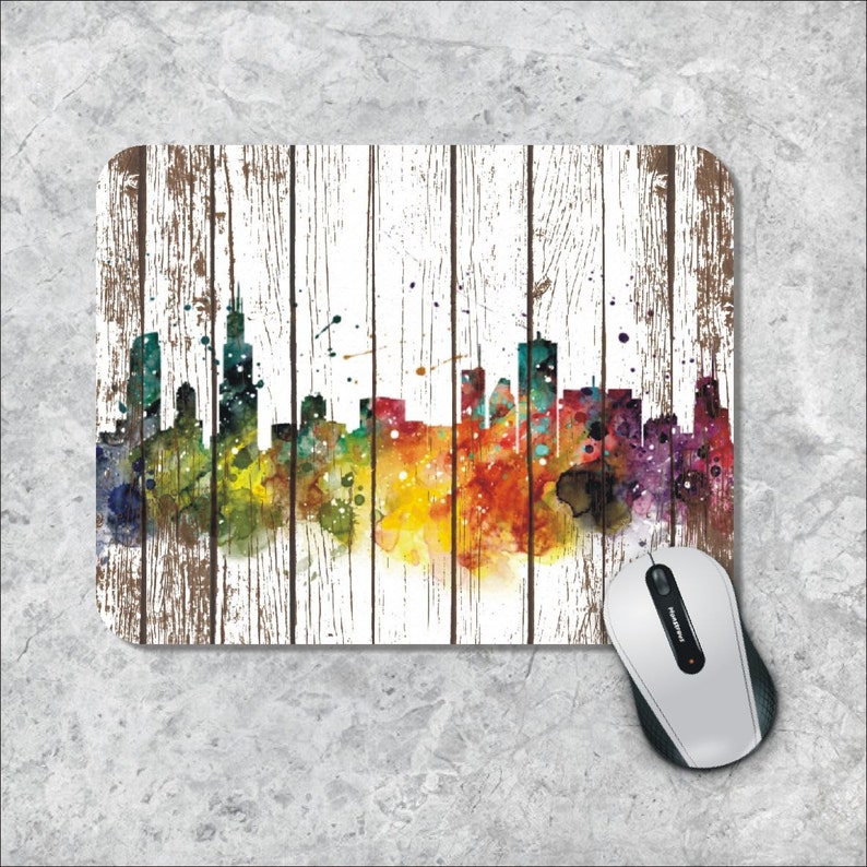 Chicago Mousepad, Skyline Mouse Pad, Watercolor Mouse Mat, Round ...