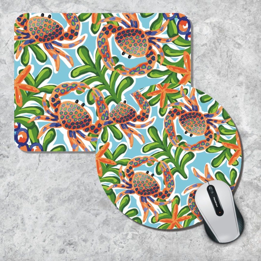 Preppy Crab Mousepad, Monogram Mouse Pad, Watercolor Mouse Mat, Preppy ...