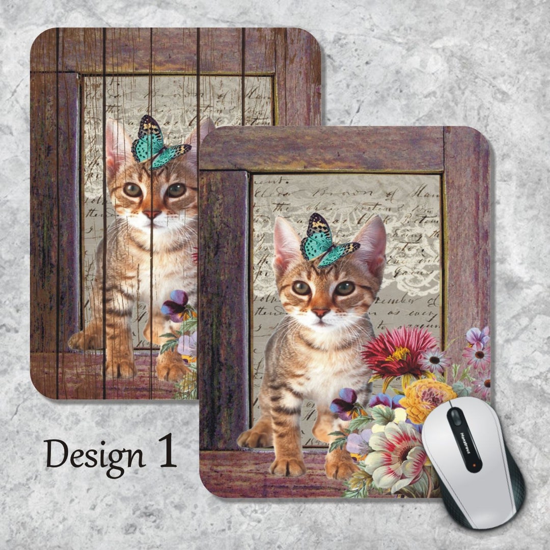 Kitten Mousepad, Cat Mouse Pad, Animal Mousepad, Floral Mousepad, Cat ...