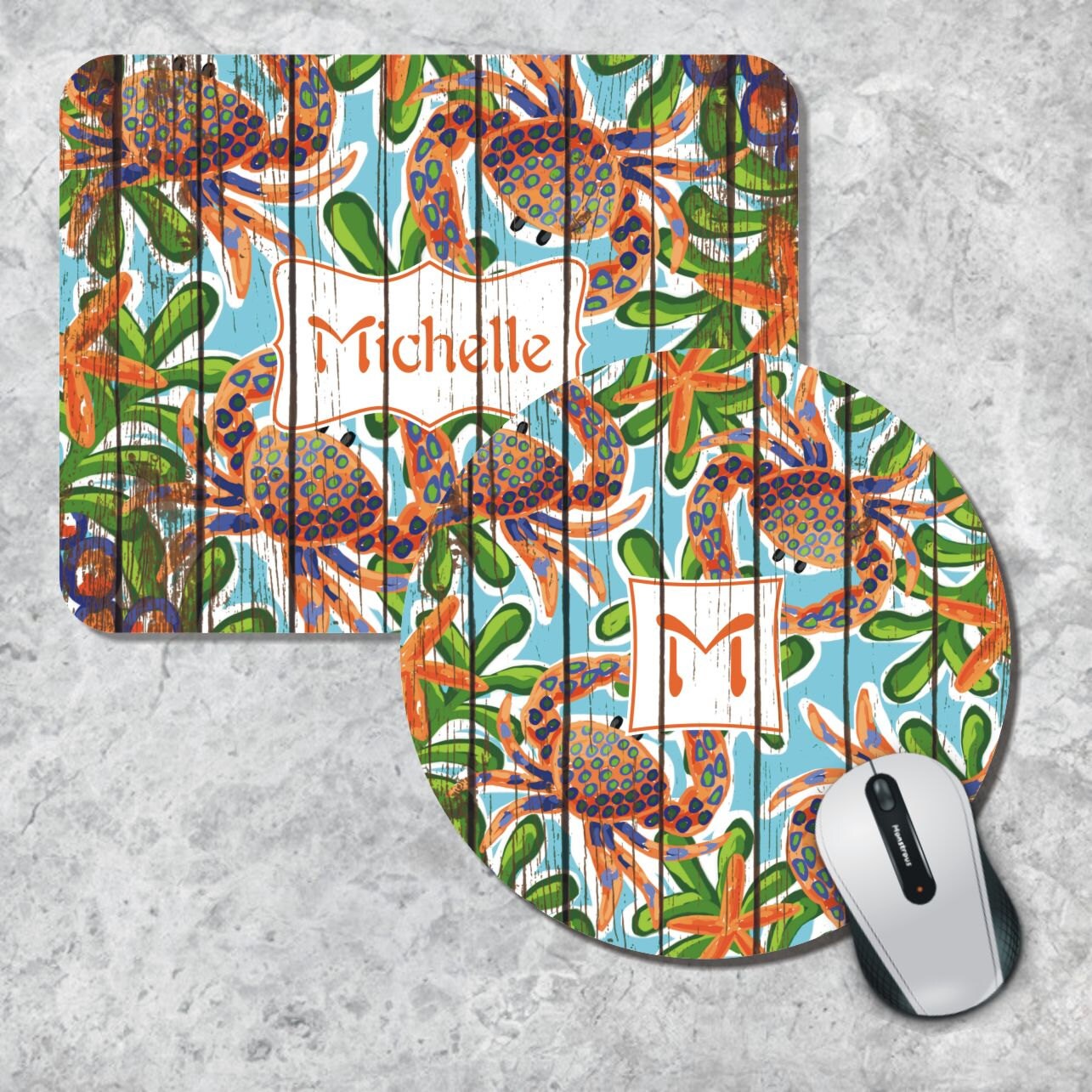 Preppy Crab Mousepad Monogram Mouse Pad Watercolor Mouse | Etsy