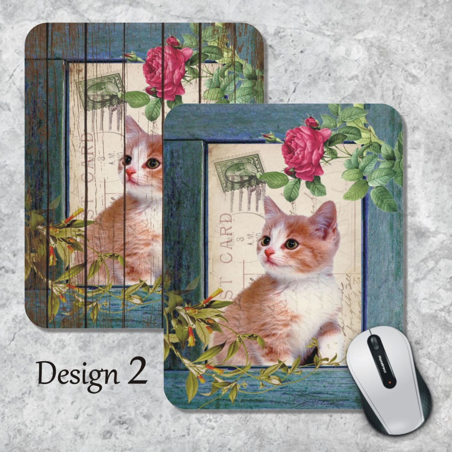 Kitten Mousepad Cat Mouse Pad Animal Mousepad Floral - Etsy