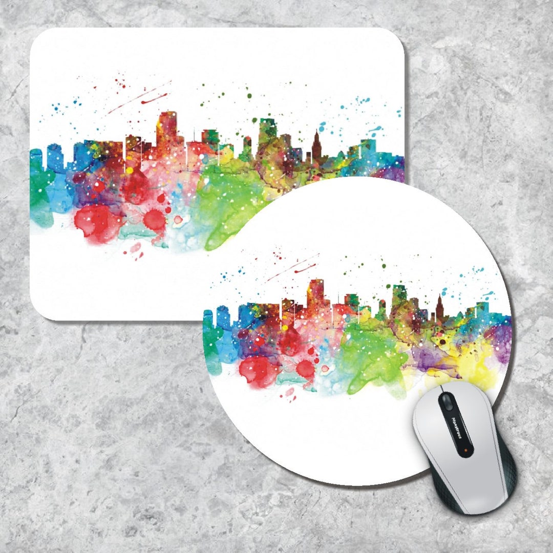 Miami Mousepad, Skyline Mouse Pad, Watercolor Mouse Mat, Round Mousepad ...