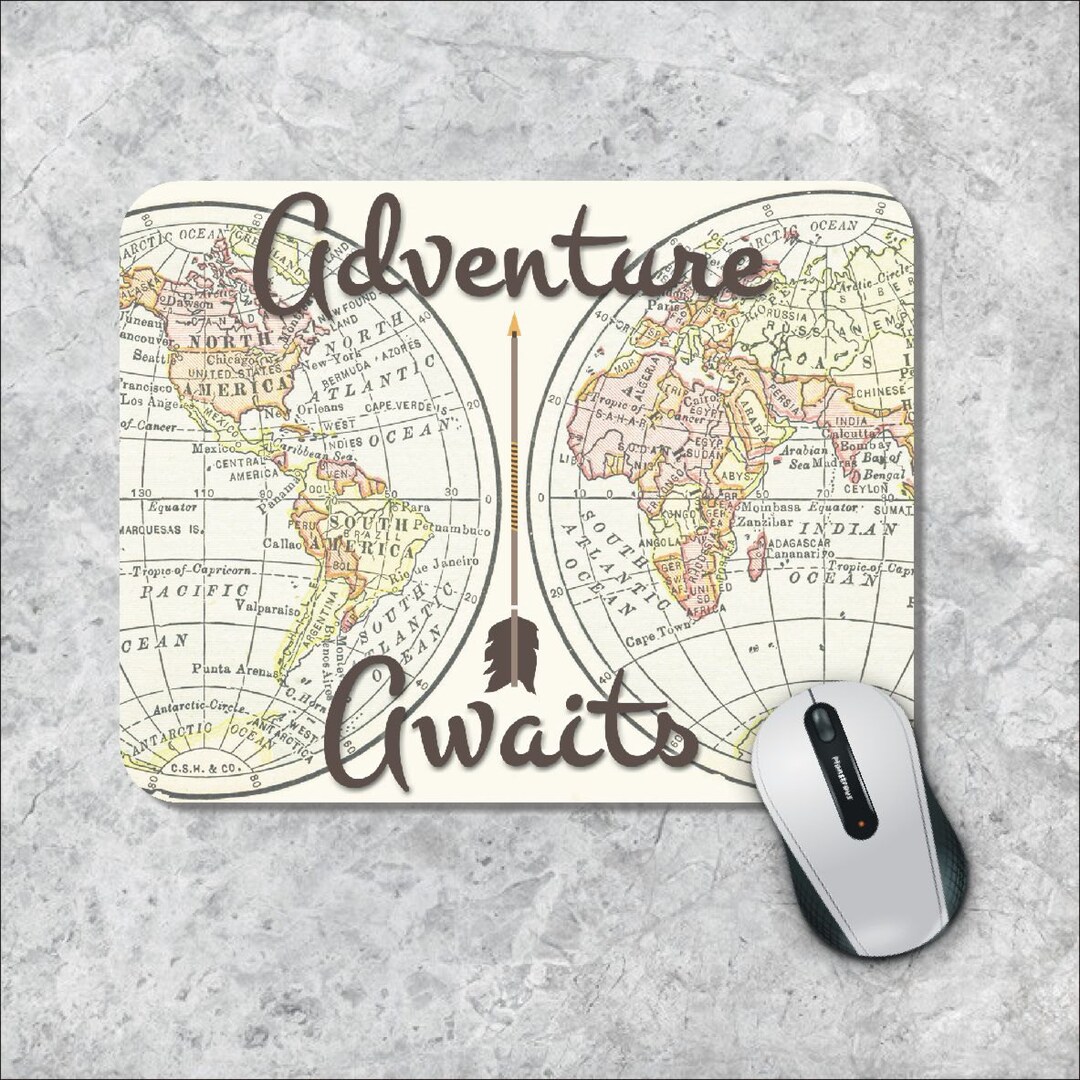 Quote Mouse Pad, World Map Mousepad, Adventure Mousepad, Vintage Mouse ...