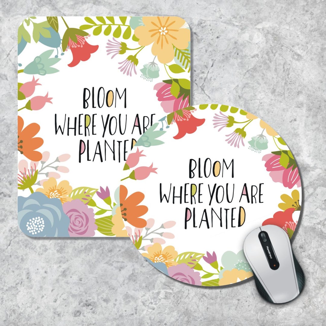 Floral Mousepad, Quote Mouse Pad, Round Mouse Pad, Watercolor Mouse Mat ...