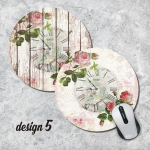 Clock and Flowers Mousepad, Romantic Mouse Pad, Floral Mouse Mat ...