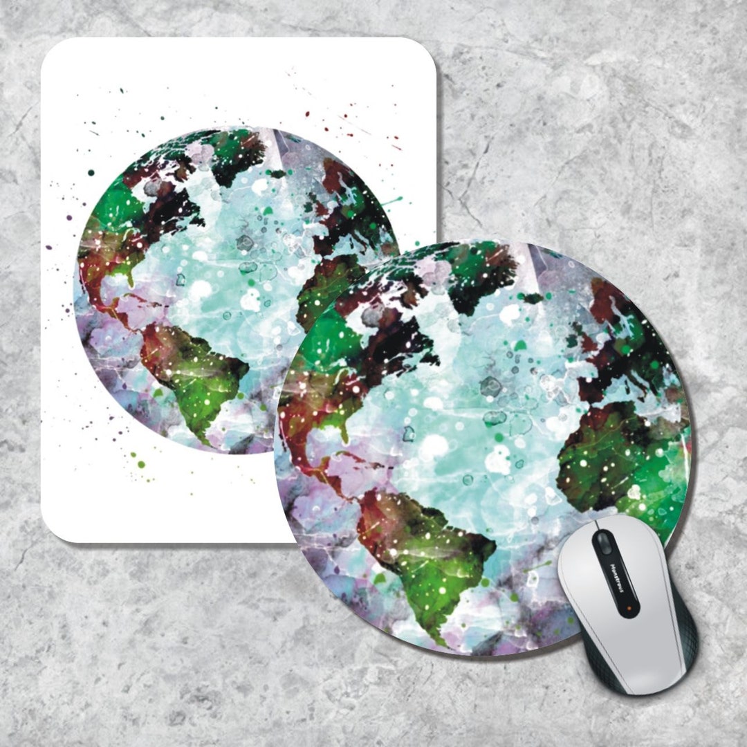 Earth Mousepad, World Mouse Pad, Watercolor Mouse Mat, Round Mousepad ...