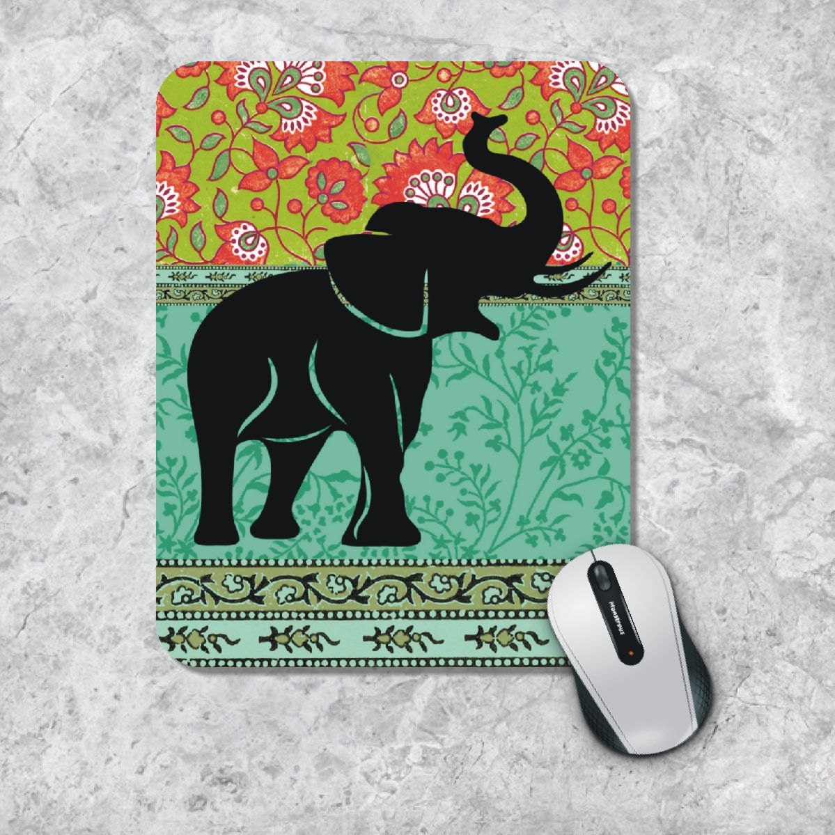 Elephant Silhouette Mousepad Floral Background Pad Oriental - Etsy