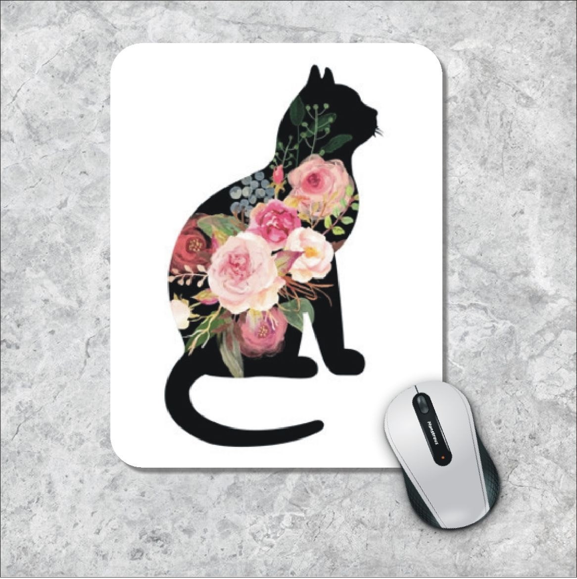 Cat Silhouette Mousepad Floral Mouse Pad Watercolor Mouse - Etsy