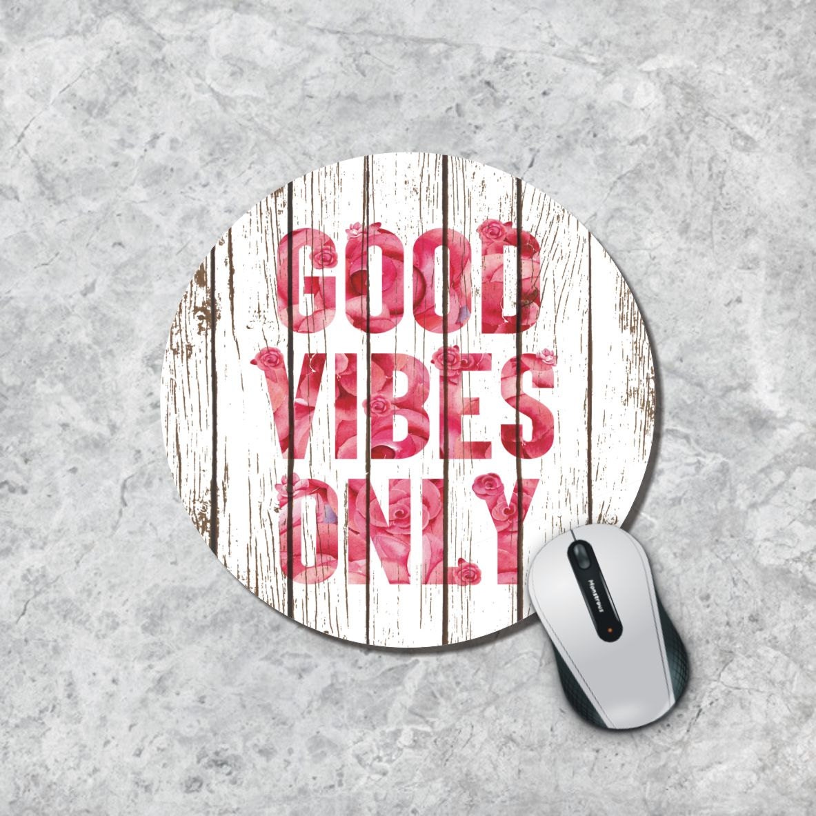 Quote Mousepad, Good Vibes Only Mouse Pad, Watercolor Mouse Mat, Floral ...