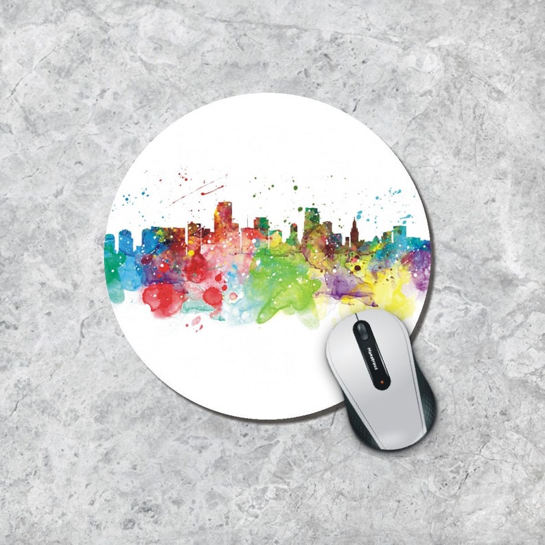 Miami Mousepad Skyline Mouse Pad Watercolor Mouse Mat Round - Etsy