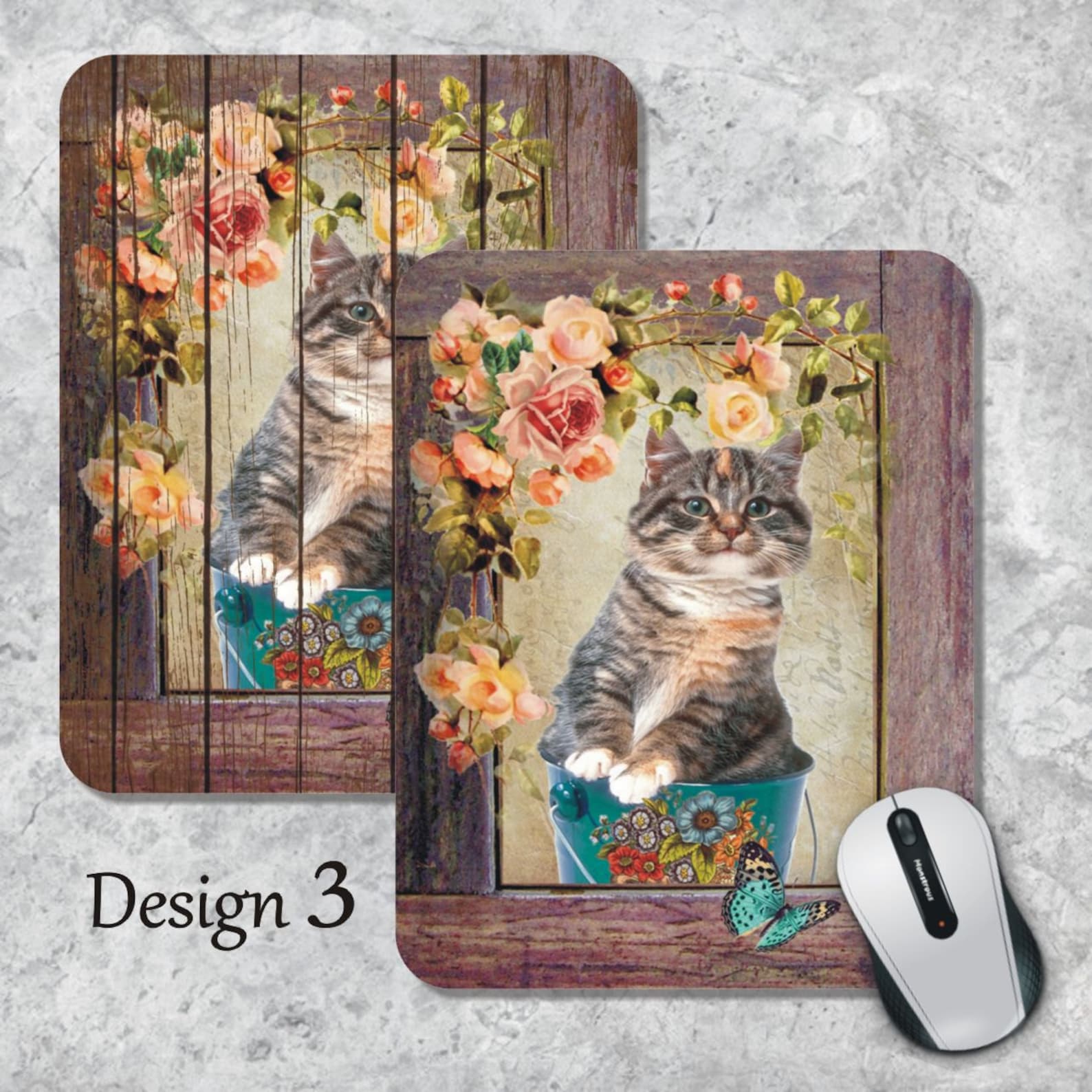 Kitten Mousepad Cat Mouse Pad Animal Mousepad Floral - Etsy