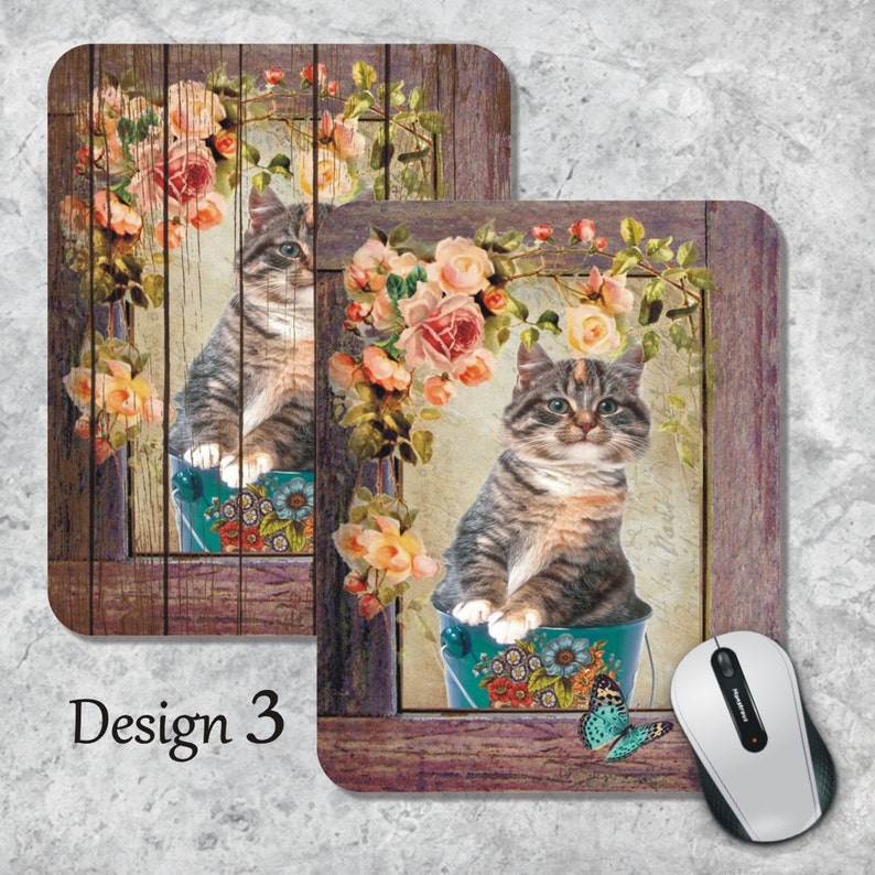 Kitten Mousepad Cat Mouse Pad Animal Mousepad Floral - Etsy