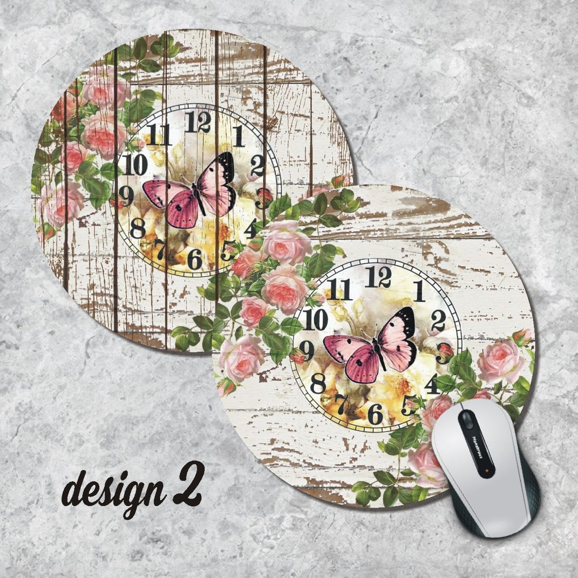 Clock and Flowers Mousepad Romantic Mouse Pad Floral Mouse | Etsy