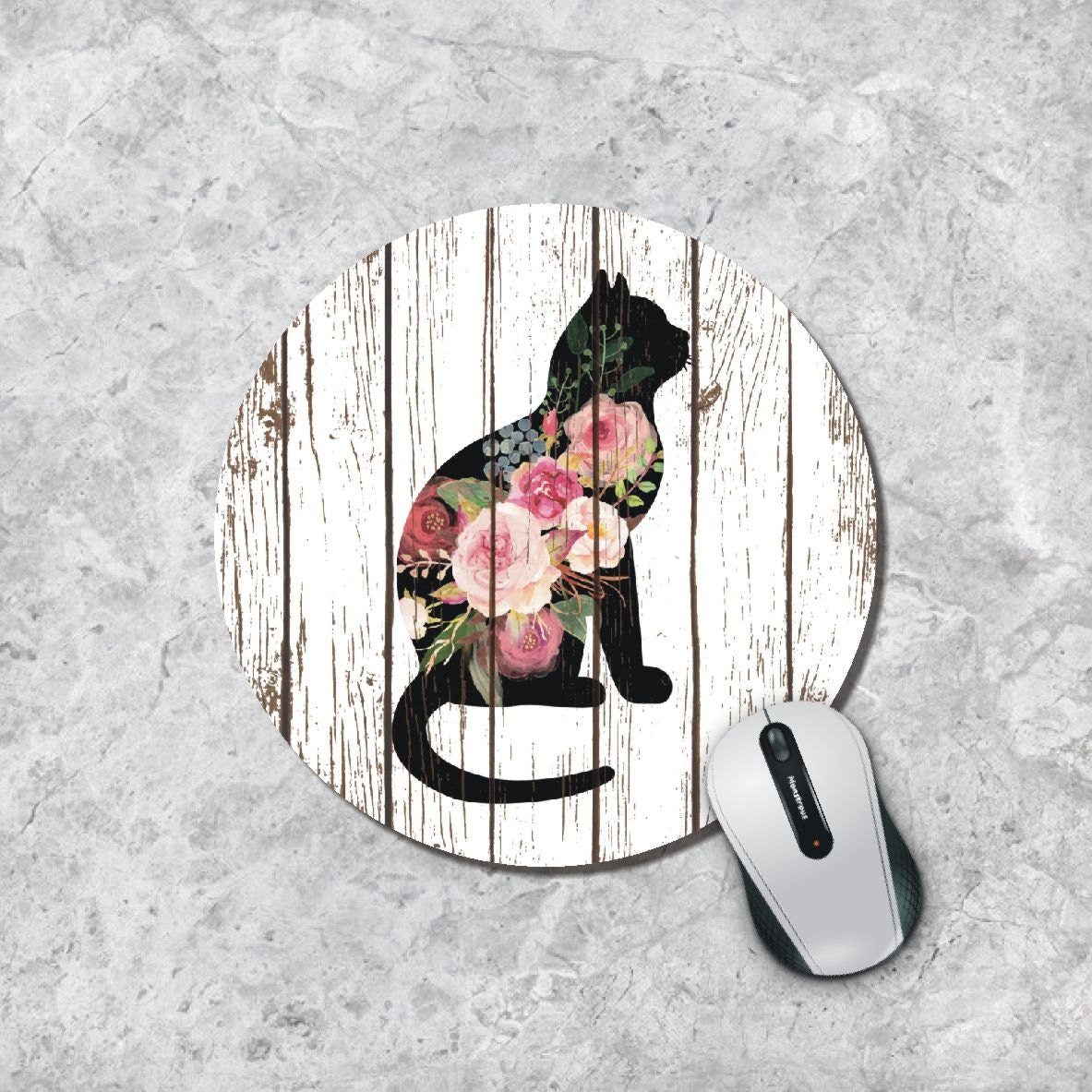 Cat Silhouette Mousepad Floral Mouse Pad Watercolor Mouse - Etsy