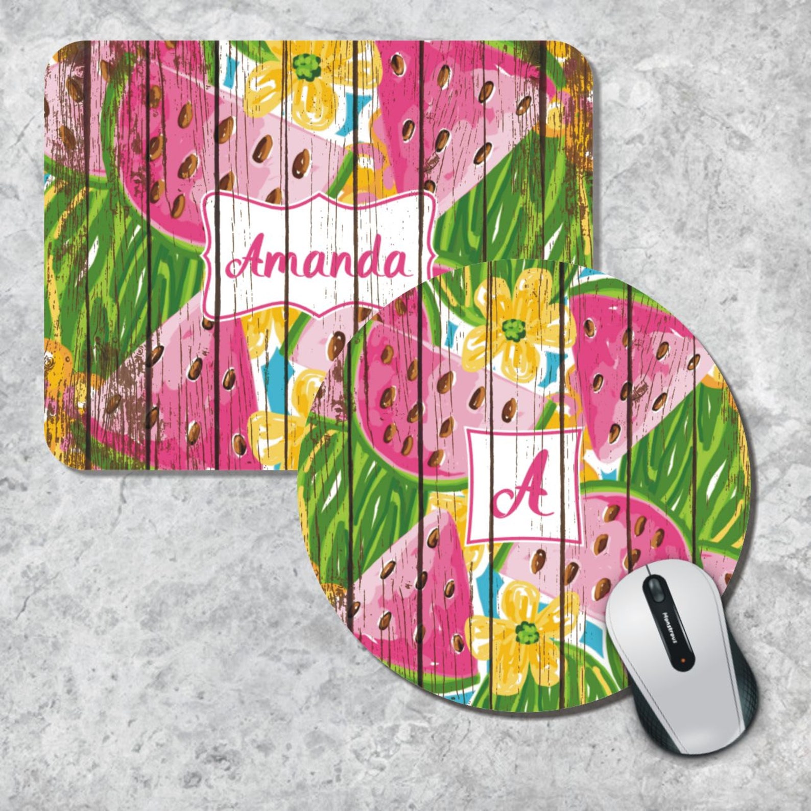 Preppy Watermelon Mousepad Monogram Mouse Pad Watercolor - Etsy