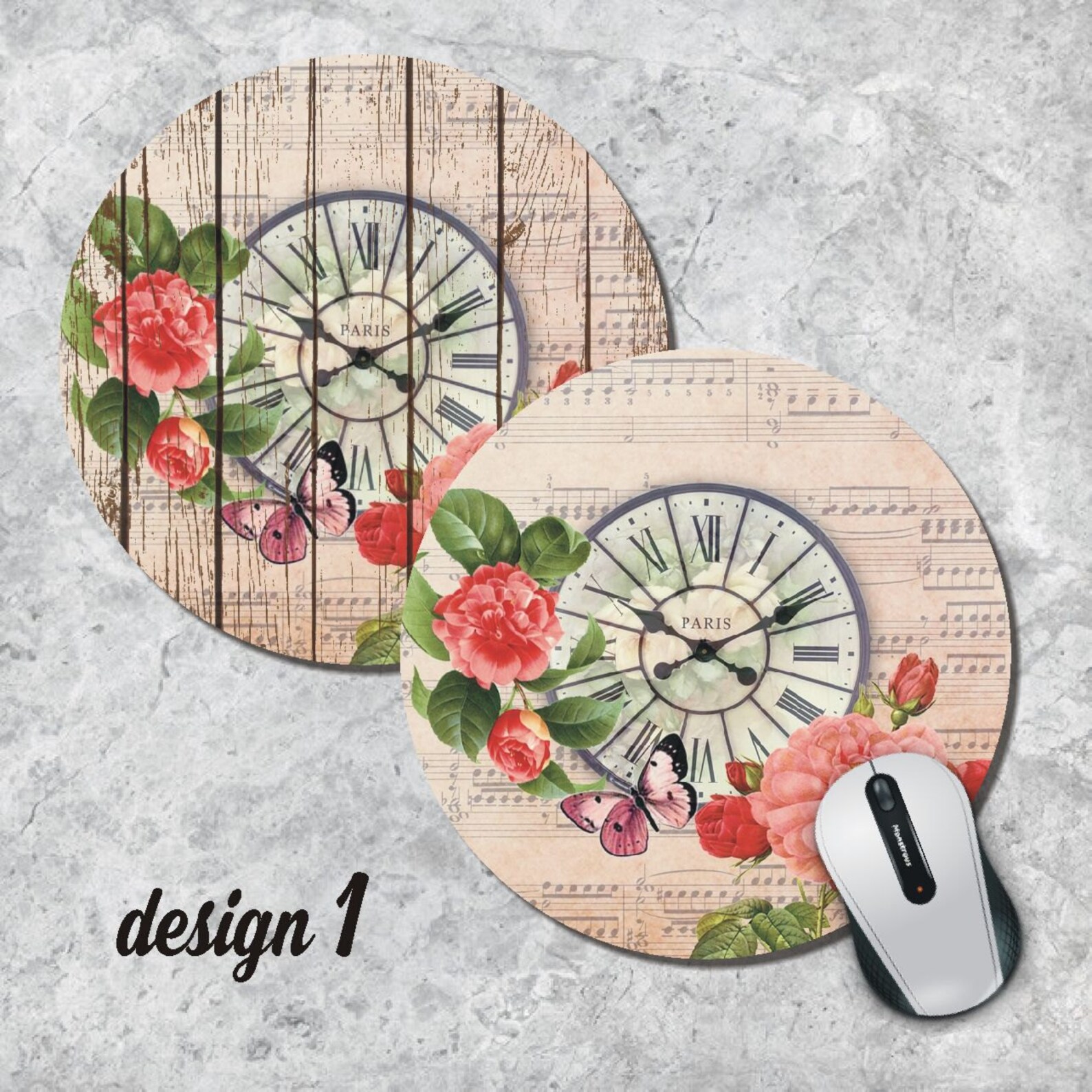 Clock and Flowers Mousepad Romantic Mouse Pad Floral Mouse | Etsy
