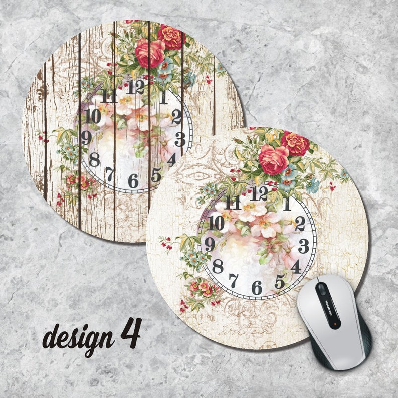 Clock and Flowers Mousepad Romantic Mouse Pad Floral Mouse | Etsy