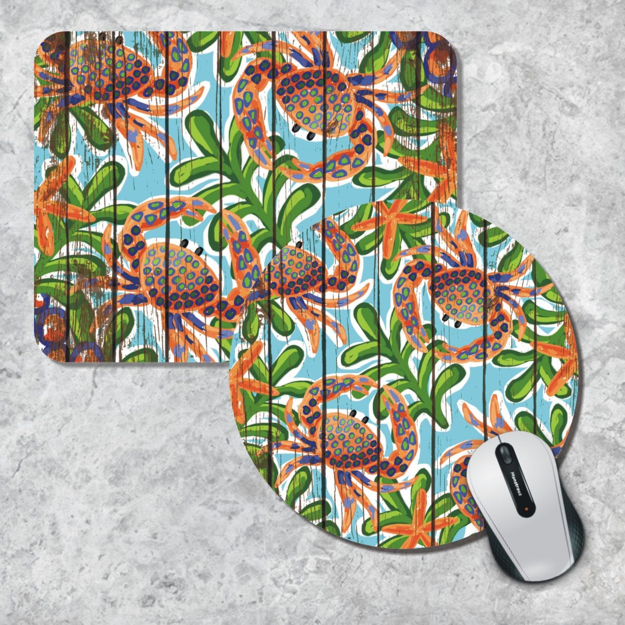 Preppy Crab Mousepad, Monogram Mouse Pad, Watercolor Mouse Mat, Preppy ...