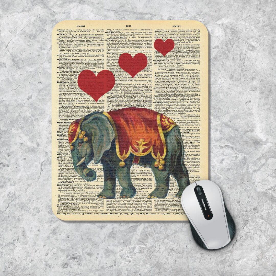 Dictionary Art Mousepad, Elephant Mouse Pad, Hearts Mouse Mat, Custom ...