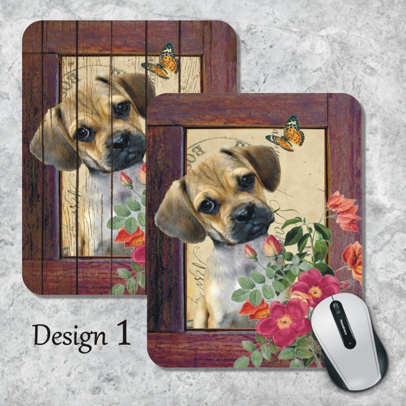 Puppy Mousepad Dog Mouse Pad Animal Mousepad Floral | Etsy