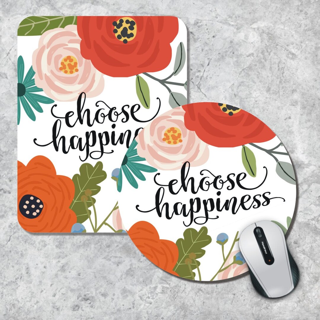 Quote Mousepad, Happiness Mouse Pad, Round Mouse Pad, Watercolor Mouse ...