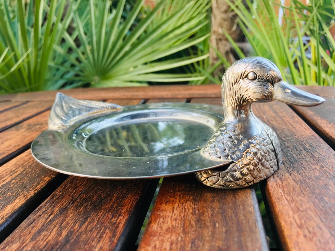 BANDEJA ANTIGUA Con Forma De PATO Platillo Plateado Servicio De Mesa ...