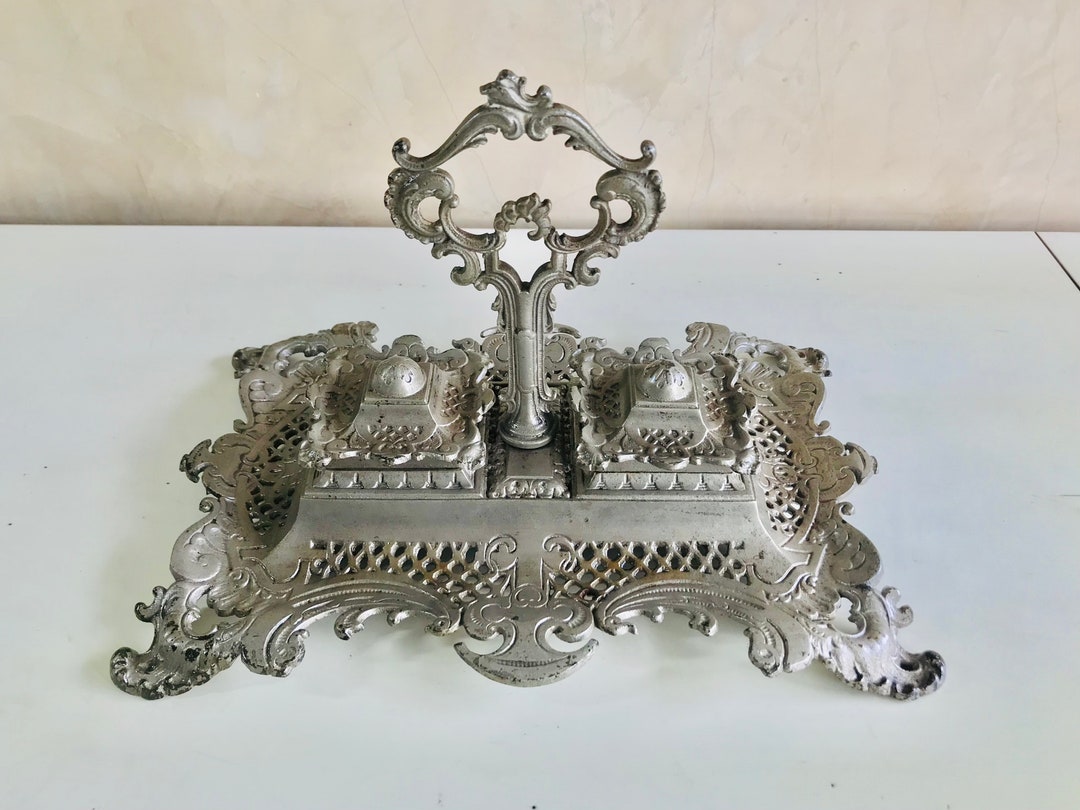 GRAN TINTERO MODERNISTA Escribania Antigua Art Deco Con Dos Espacios ...