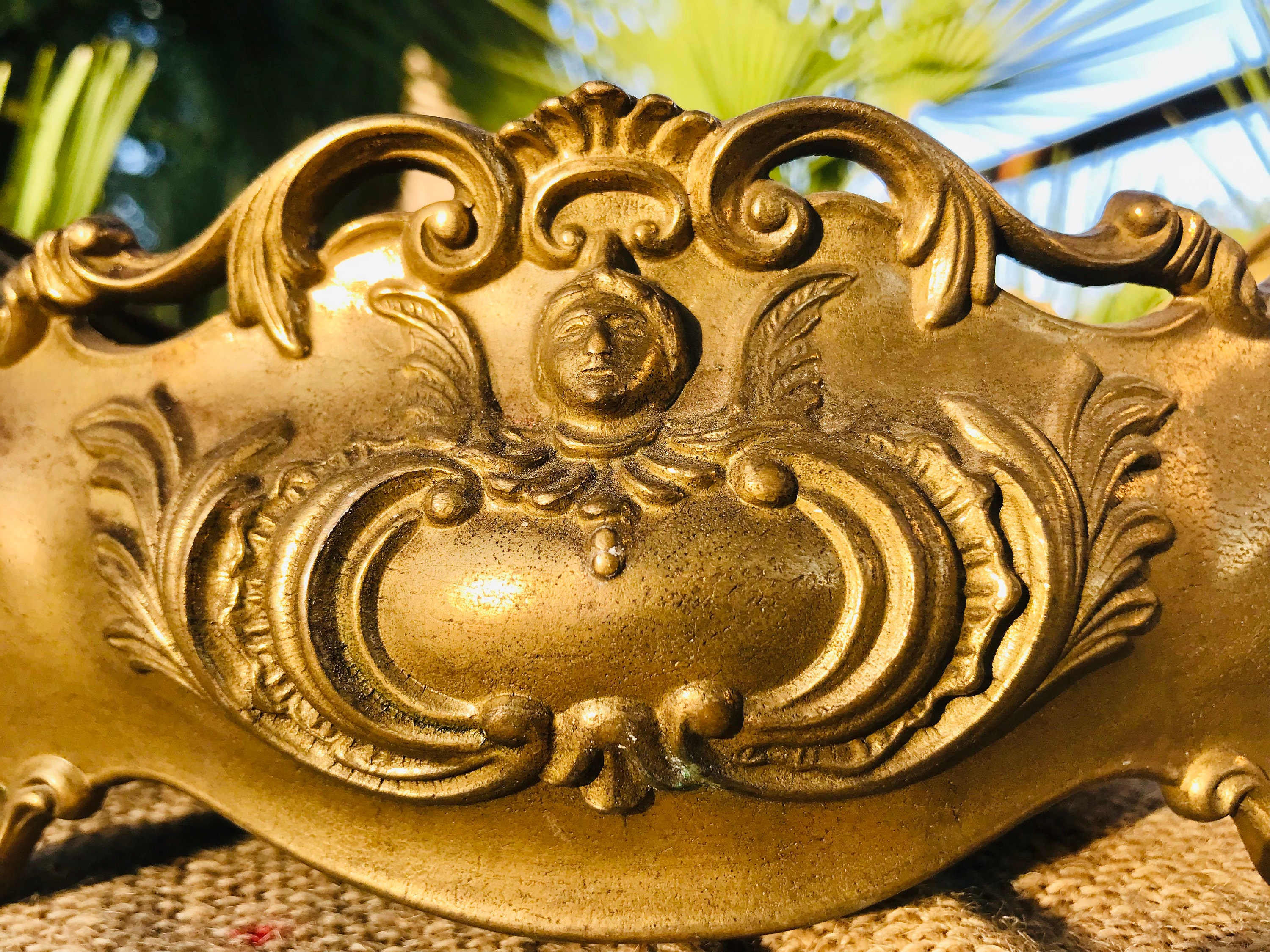 LINDA JARDINERA De BRONCE Art Nouveau Con Pátina Dorada Centro De Mesa ...