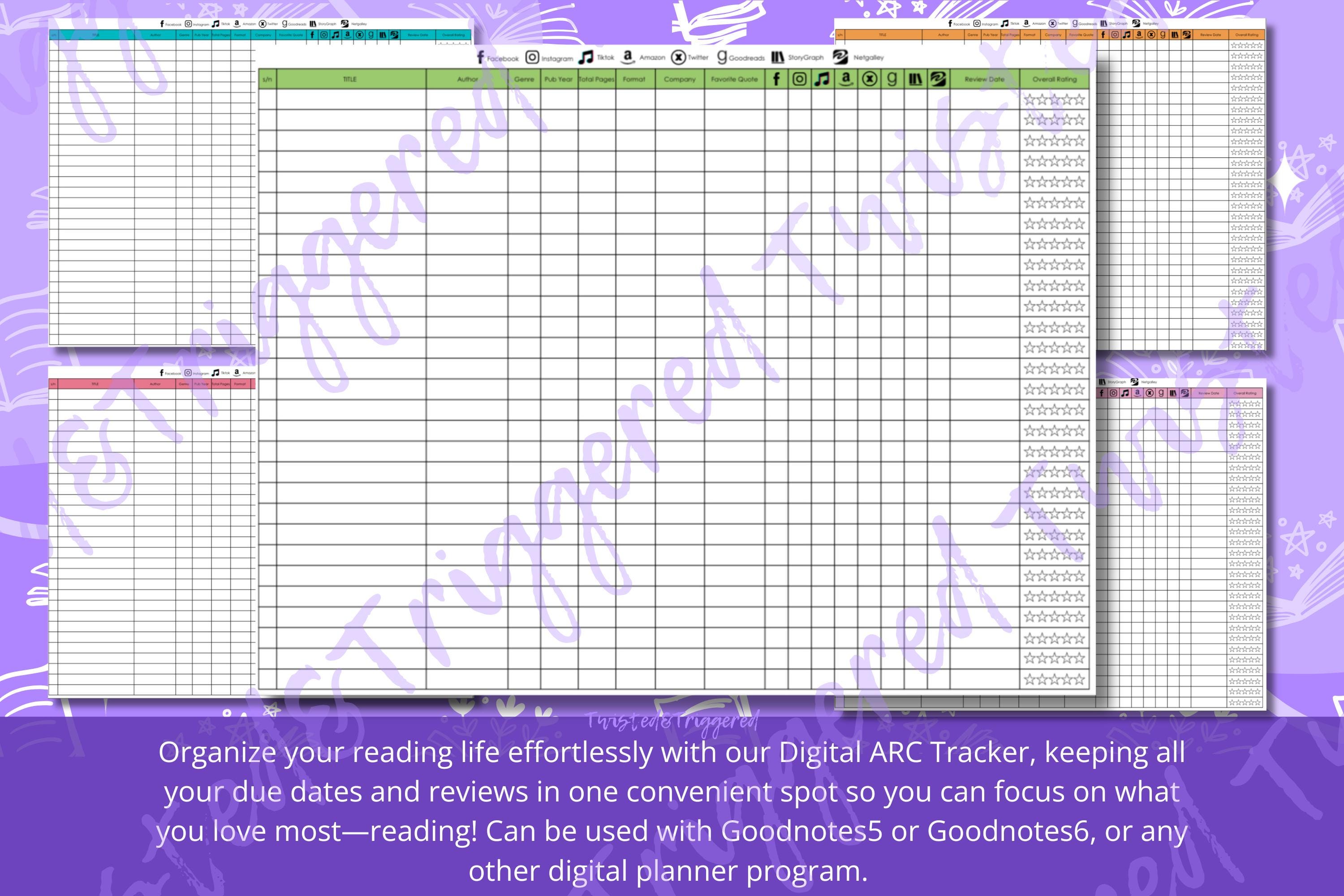 Digital ARC Tracker Reading Log Bookish Journal Planner - Etsy