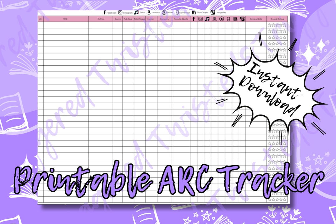Printable ARC Tracker Reading Log Book Review Organizer Digital ...