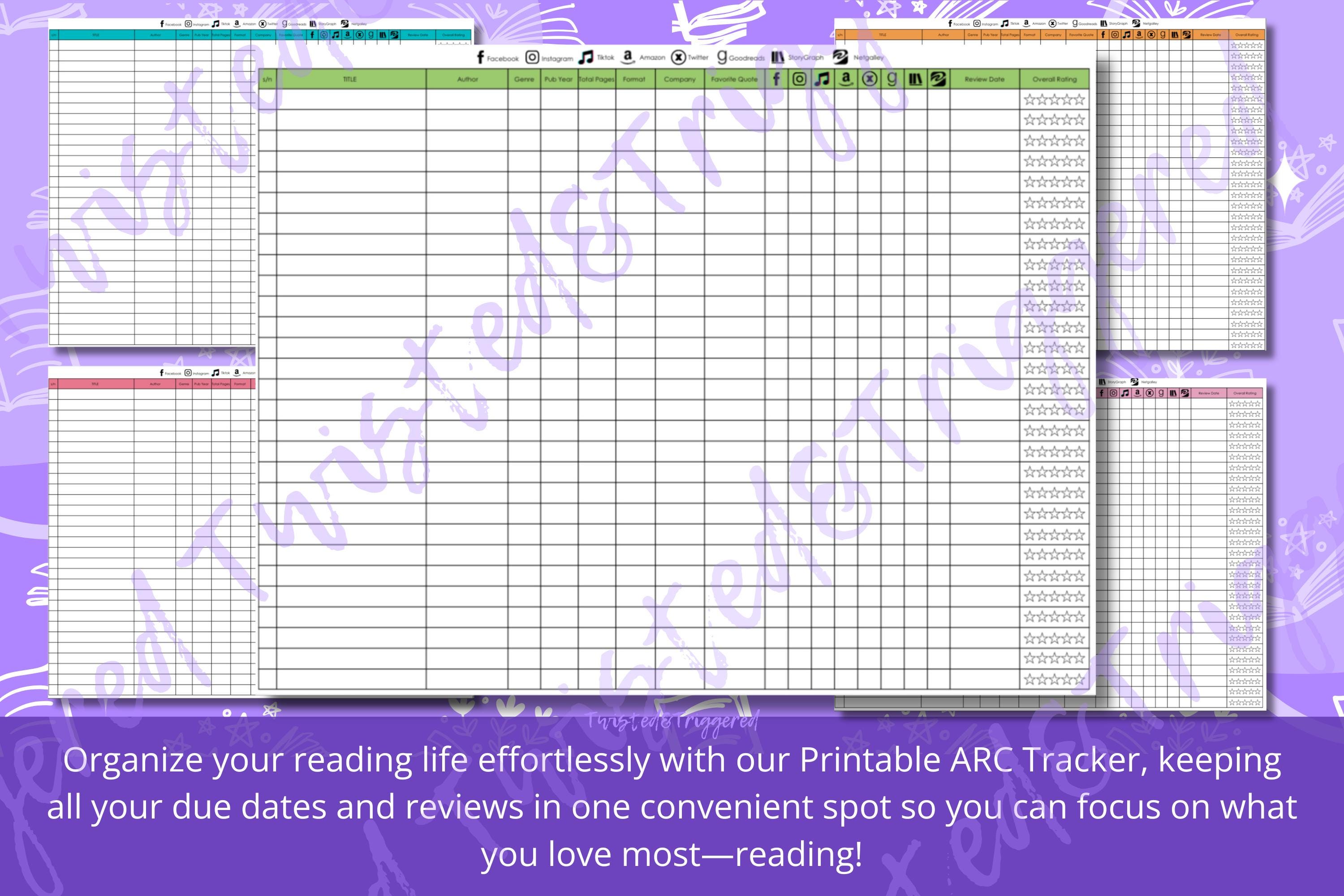 Printable ARC Tracker Reading Log Book Review Organizer Digital ...