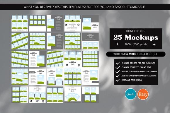 Canva Affirmation Cards Listing Mockups PLR MRR Done for You - Etsy
