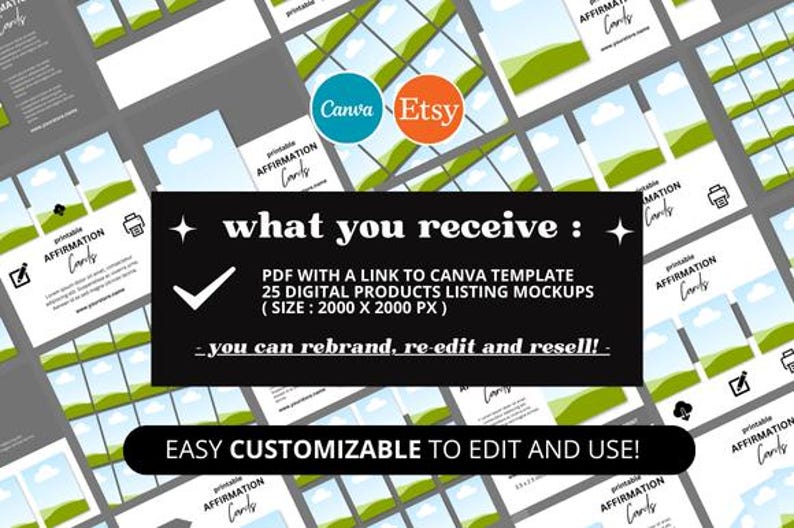 Canva Affirmation Cards Listing Mockups PLR MRR Done for You - Etsy