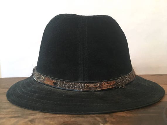 black suede western fedora with feathers band - vinta… - Gem