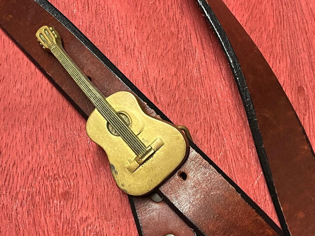 Rock On, 1970s Solid Brass Acoustic GUITAR Belt Buckle - Father's Day ...