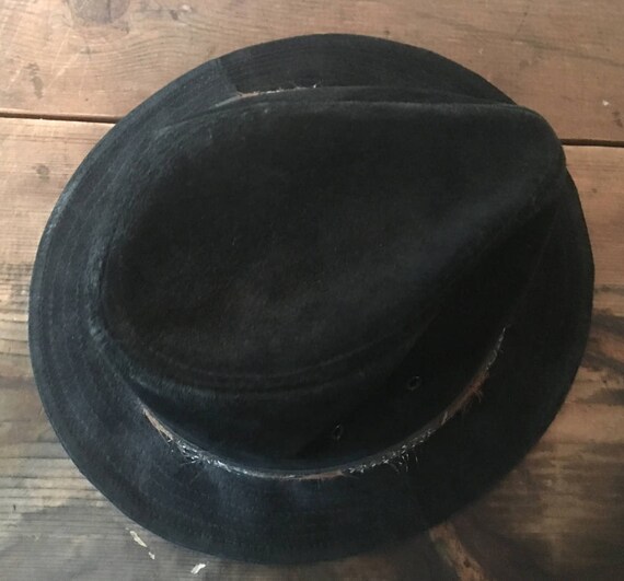 black suede western fedora with feathers band - vinta… - Gem