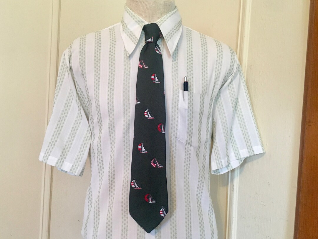 Sail Away, Vintage 1960s Dark Hunter Green Crimplene Polyester Necktie ...