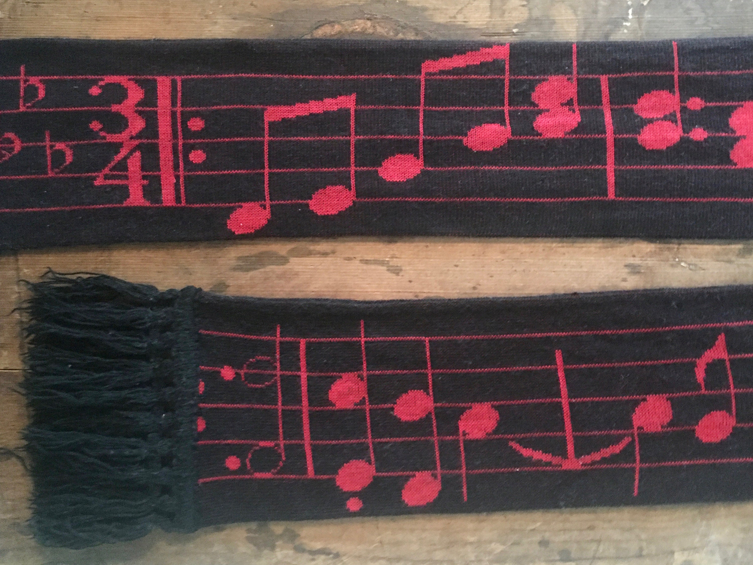 Vintage 1980s Super Long Black & Red MUSICAL NOTES Scarf - Etsy