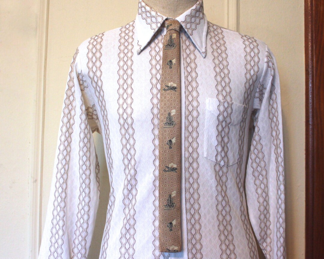 1950s SKINNY, Flat Bottom Necktie - Airplanes + Skyscrapers ...