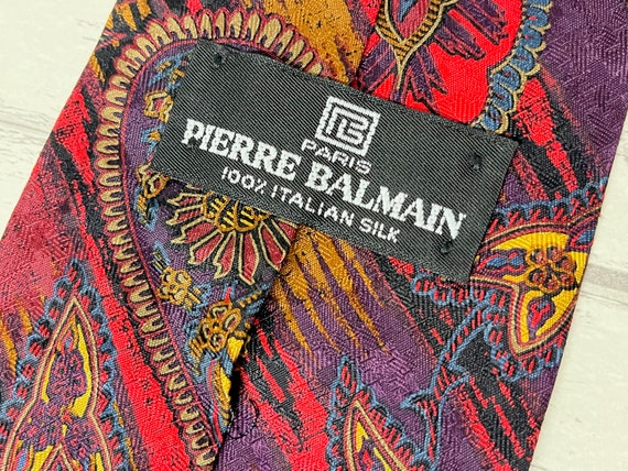 vintage Pierre Balmain Baroque SILK NECKTIE - red + b… - Gem
