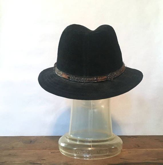 black suede western fedora with feathers band - vinta… - Gem