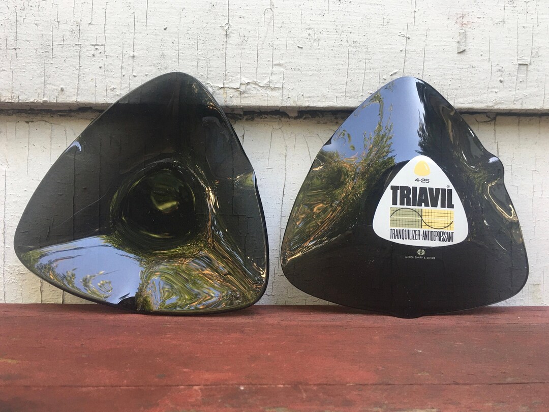 Triavil Antidepressants, Vintage Smoke Glass Ashtrays, Set of 2 - Mommy ...