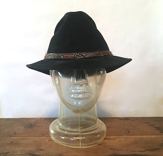 black suede western fedora with feathers band - vinta… - Gem