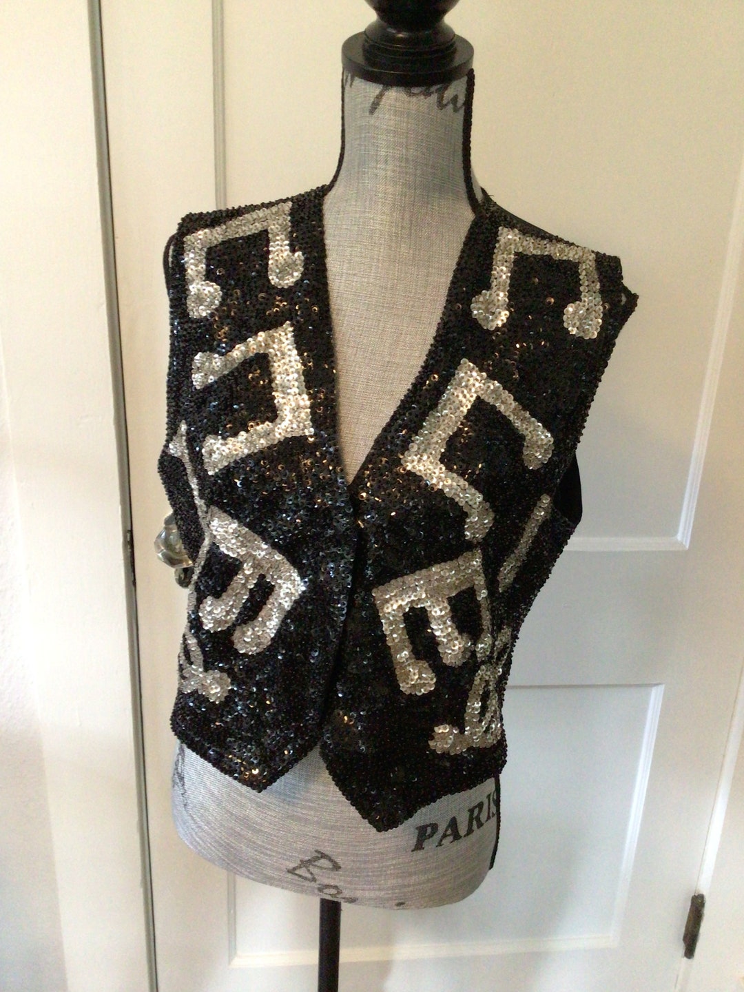 Vintage 80s Sequin Music Note Vest - Etsy