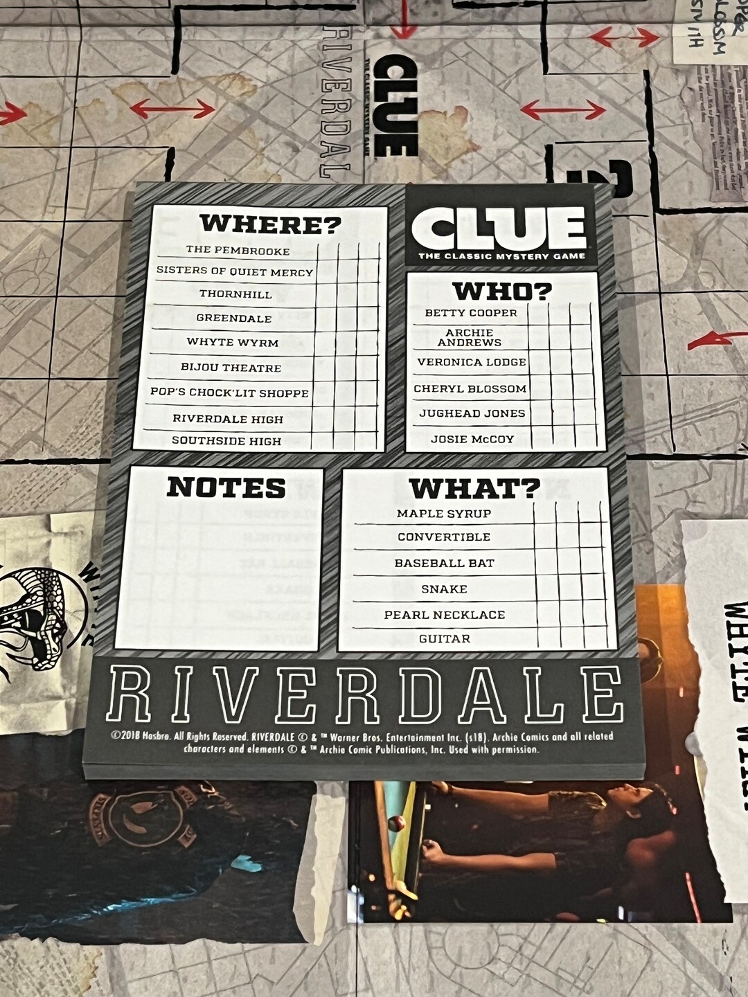 Clue RIVERDALE Notepad Mystery Replacement Set board Game - Etsy