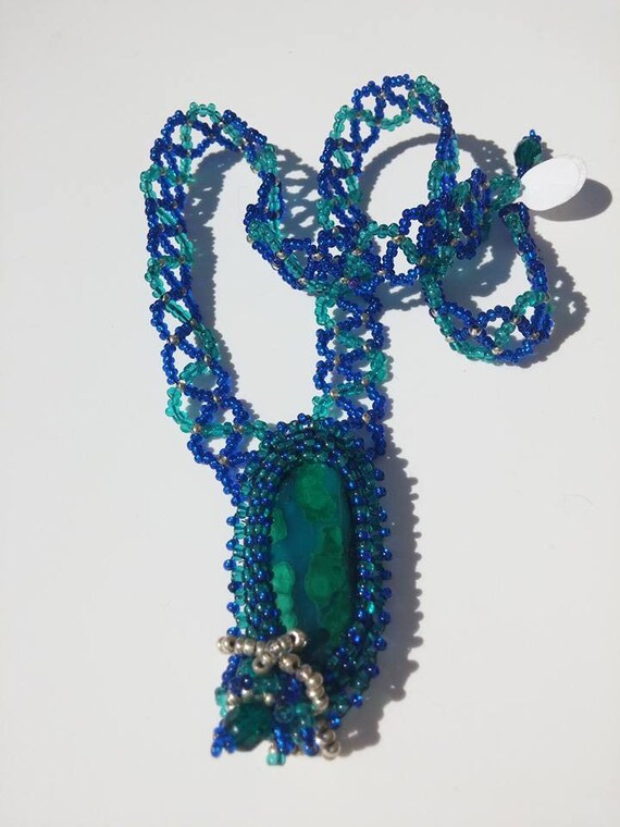 Handmade Beaded Necklace Malachite in Flower with Lace Weave | Etsy